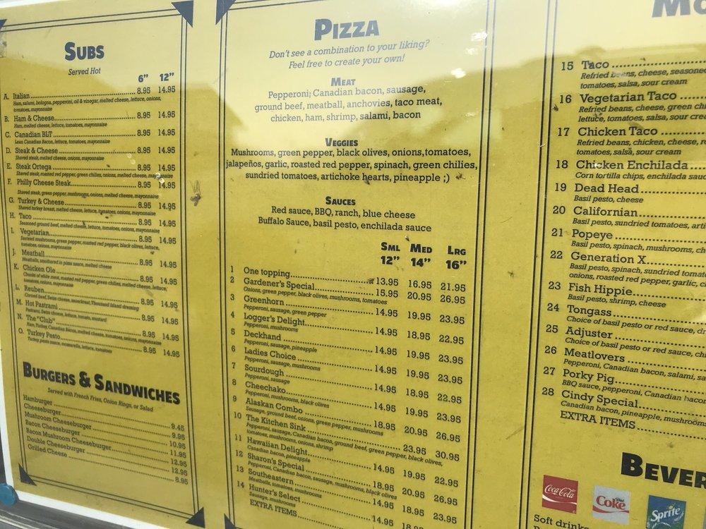 Menu at Pizza Mill pizzeria, Ketchikan, 808 Water St