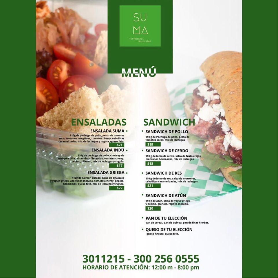 Menu at Suma restaurant, Barranquilla