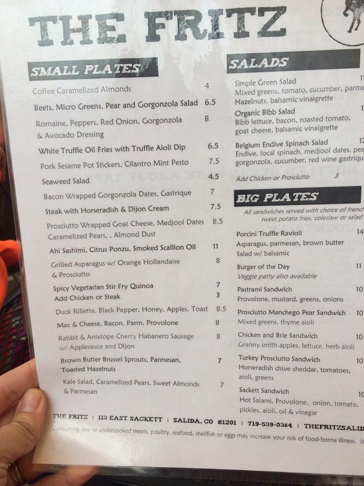 Menu at The Fritz pub & bar, Salida