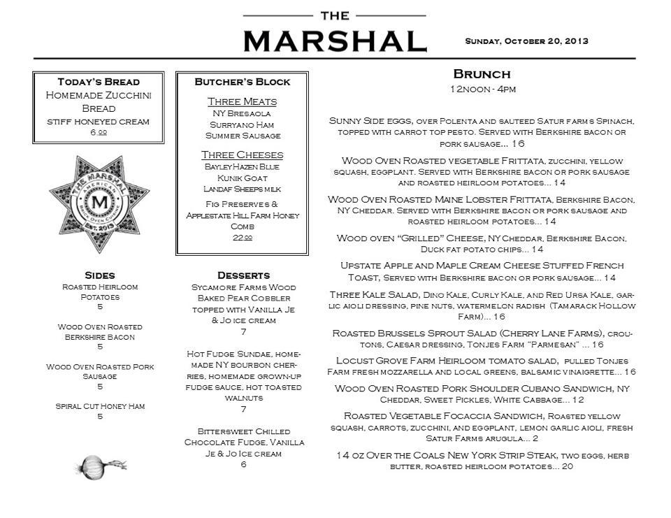 Menu at The Marshal pizzeria, West New York