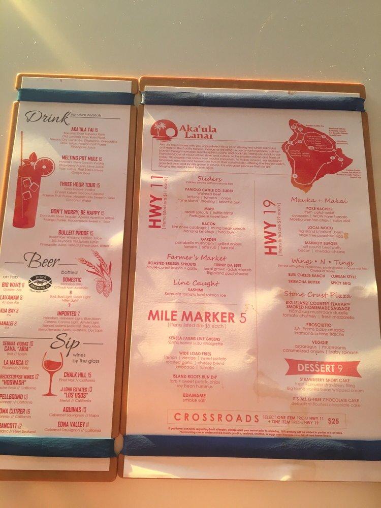 Menu at Aka'ula Lanai pub & bar, Waikoloa Village