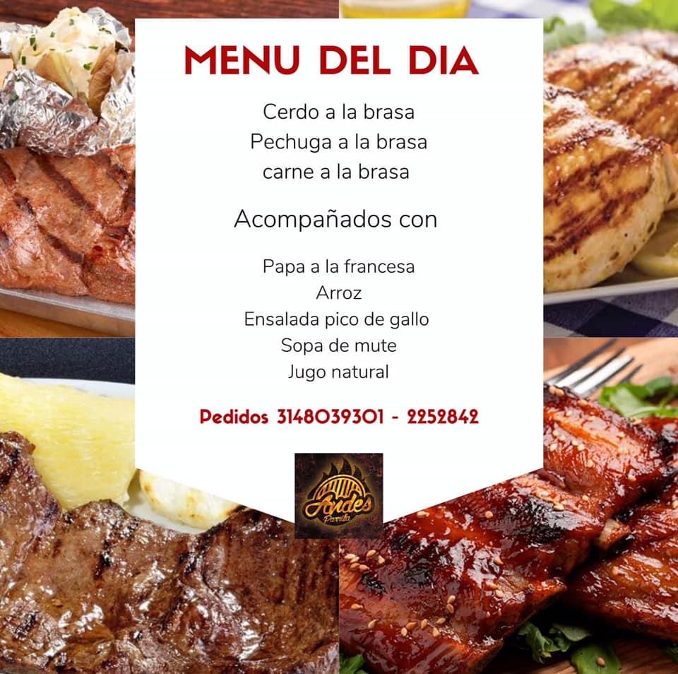 Menu at Andes Parrilla, Bogotá