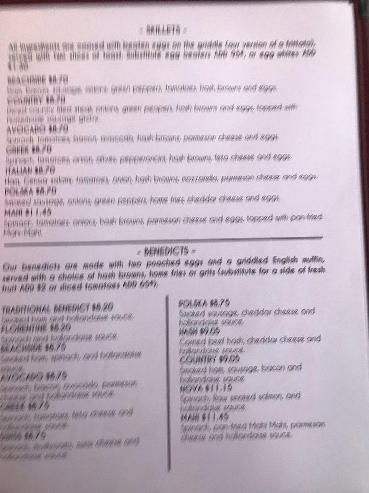 Menu at Beachside Cafe, Indialantic