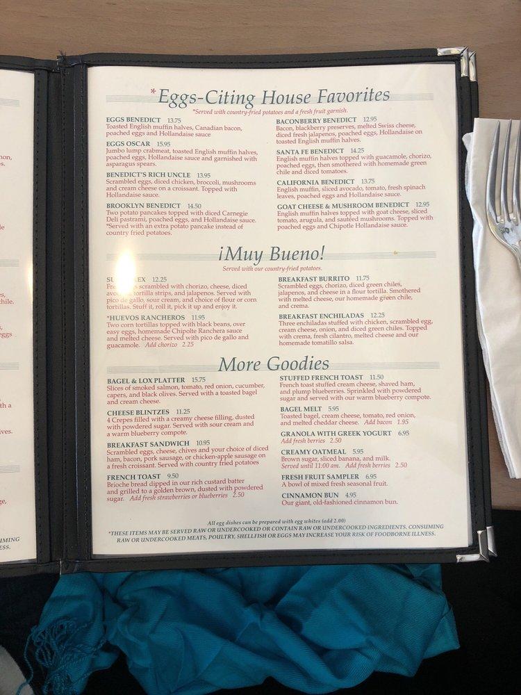 Menu at Benedict's Restaurant, Plano