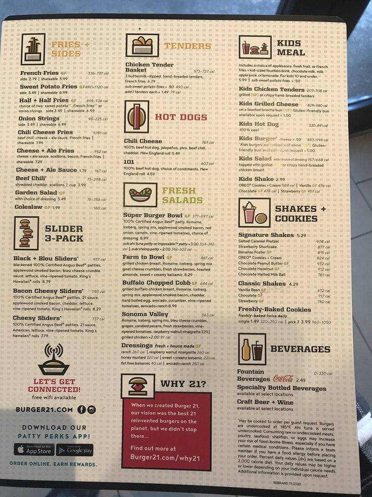 Menu at Burger 21 - Lakeland restaurant, Lakeland, Town Center Dr