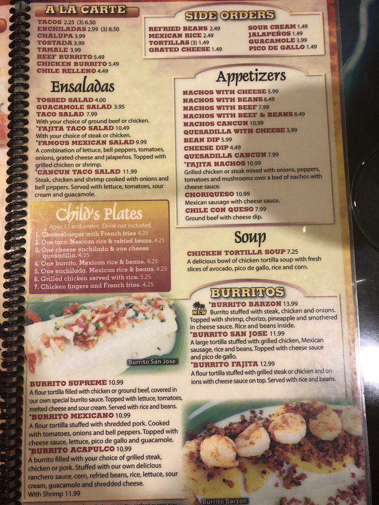 Menu at Cancun Mexican Restaurant, Cincinnati, Glenway Ave