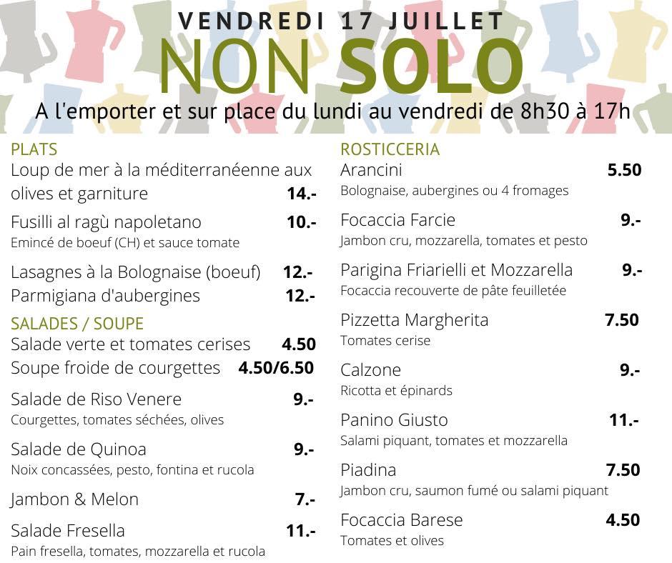 Menu at Non Solo Traiteur italien Lausanne, Lausanne