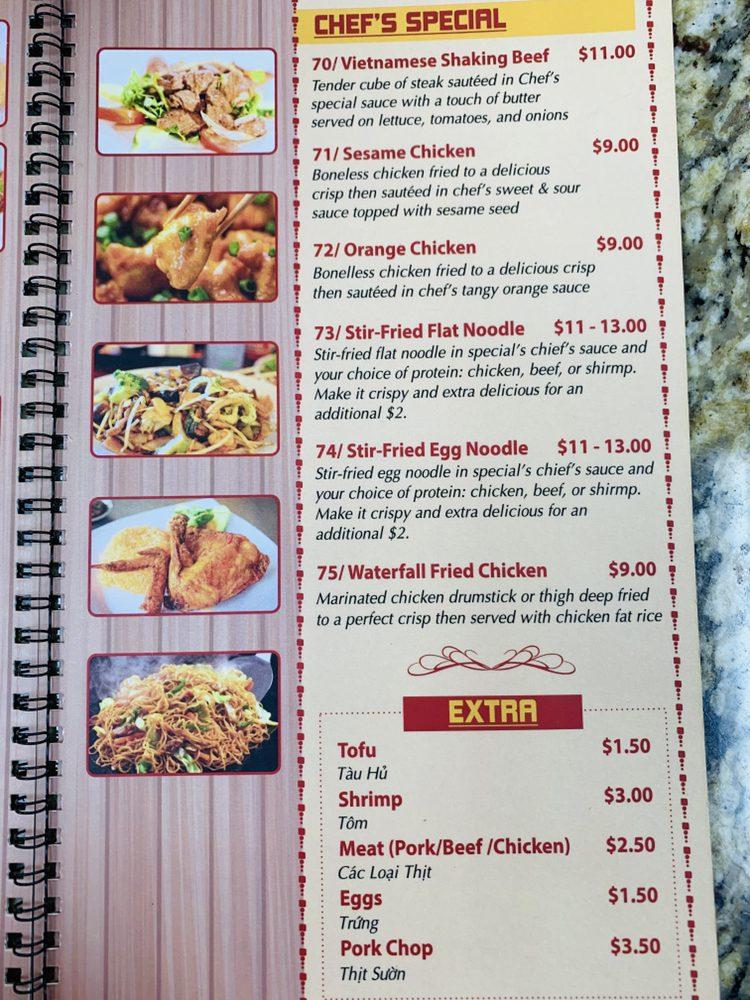Menu at Pho Hong restaurant, Lockhart