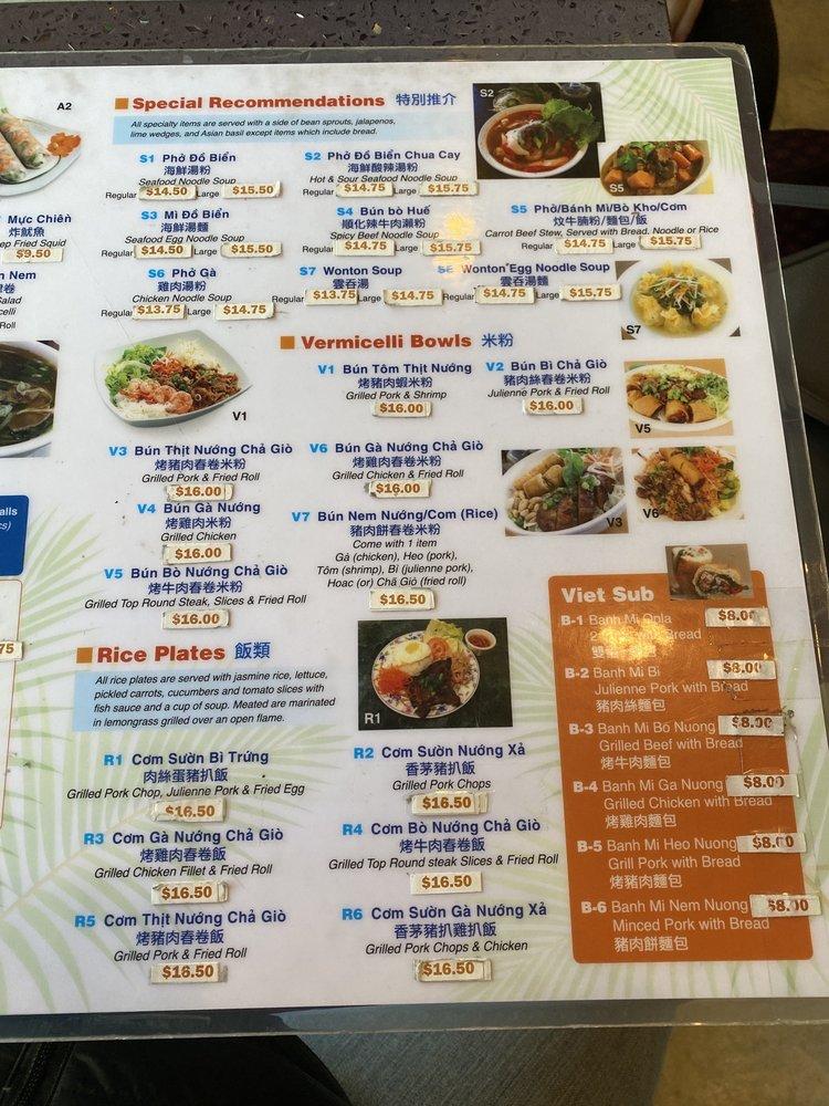 Menu at Pho Spot restaurant, North Vancouver, Lonsdale Ave