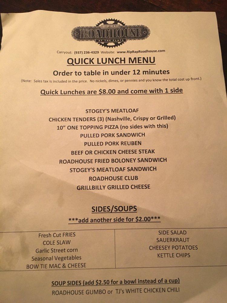 Menu at Rip Rap Roadhouse pub & bar, Dayton, Rip Rap Rd