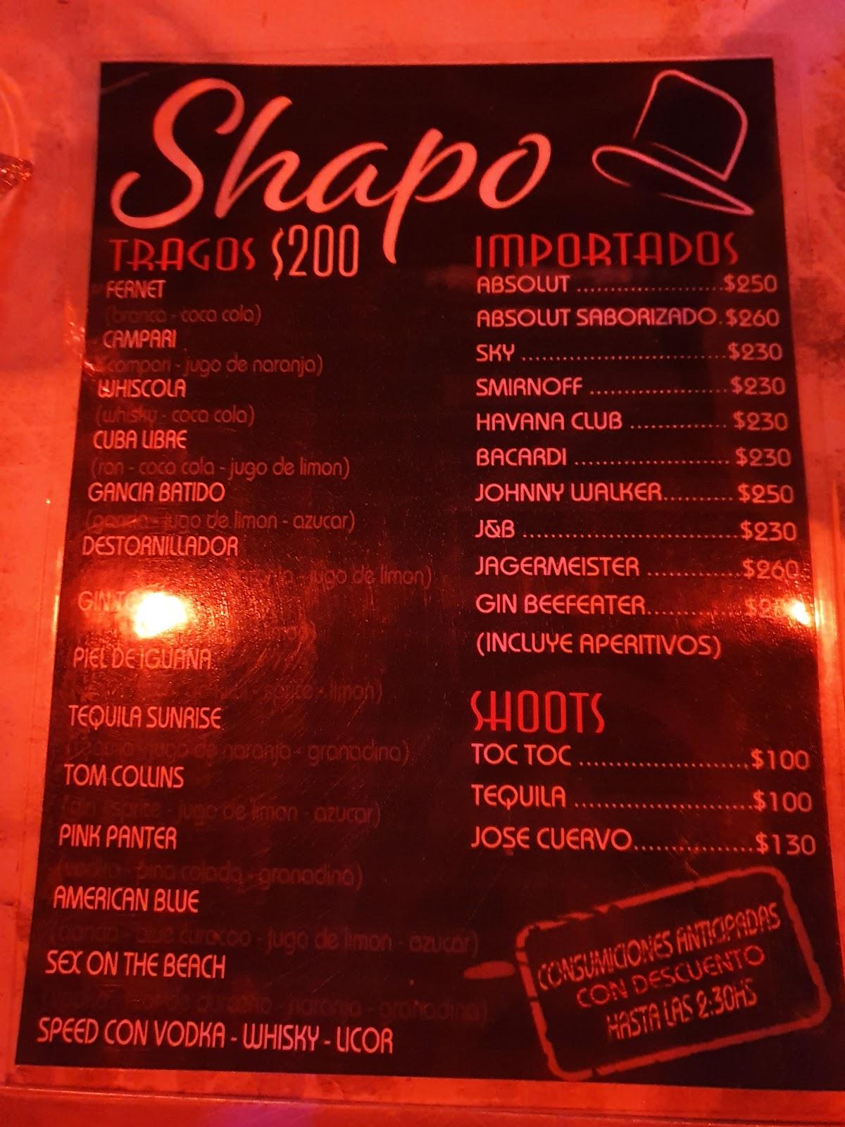 Carta de Shapo Bar, Buenos Aires, C1414BGA