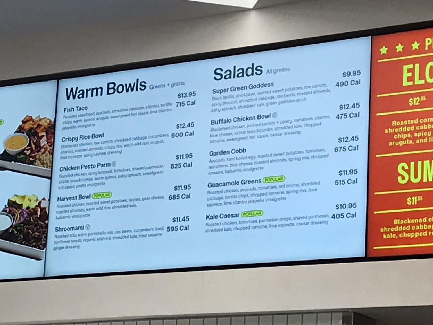 Menu at sweetgreen restaurant, Edina