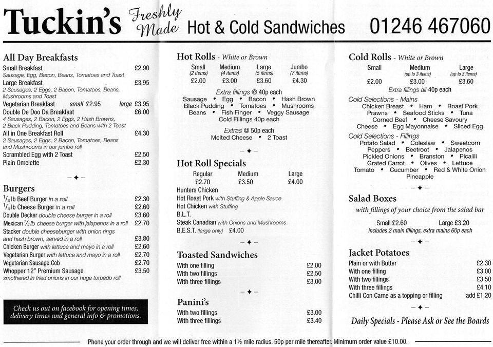 Menu at Tuckins cafe, Chesterfield