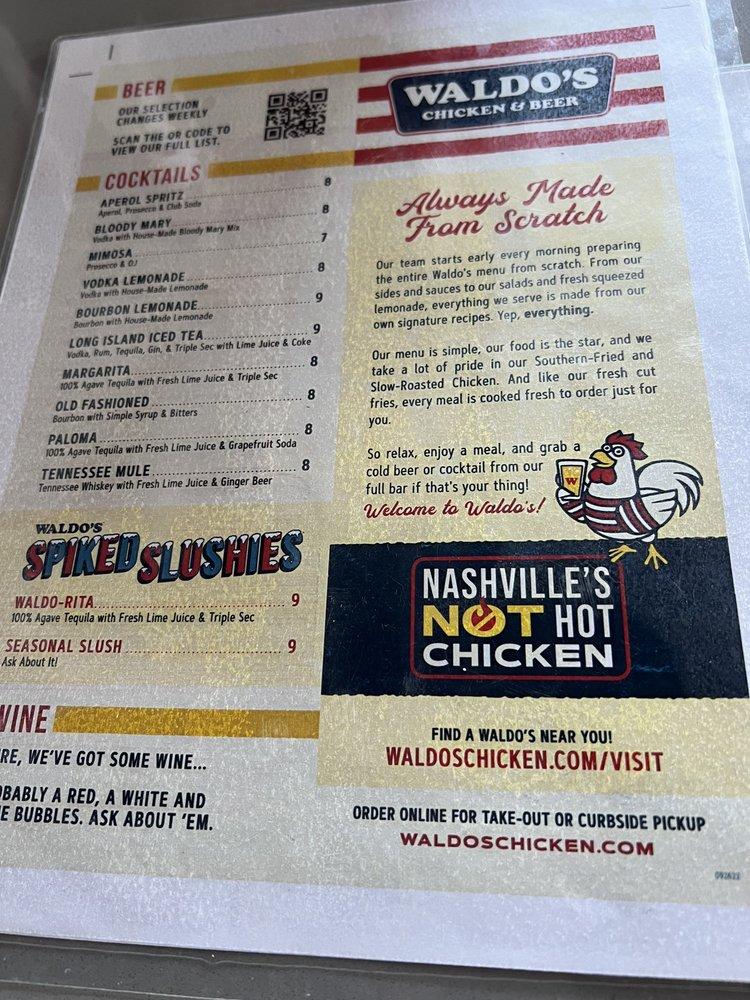 Menu at Waldo's Chicken & Beer, Mountain Brook