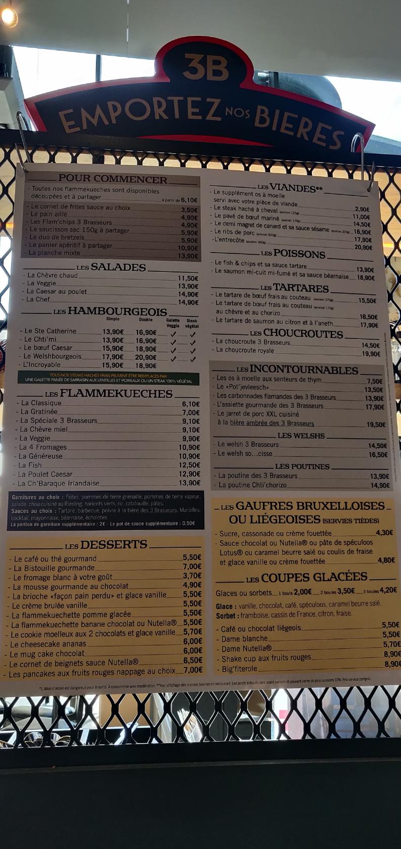 Menu at 3 Brasseurs Louvroil restaurant, Louvroil