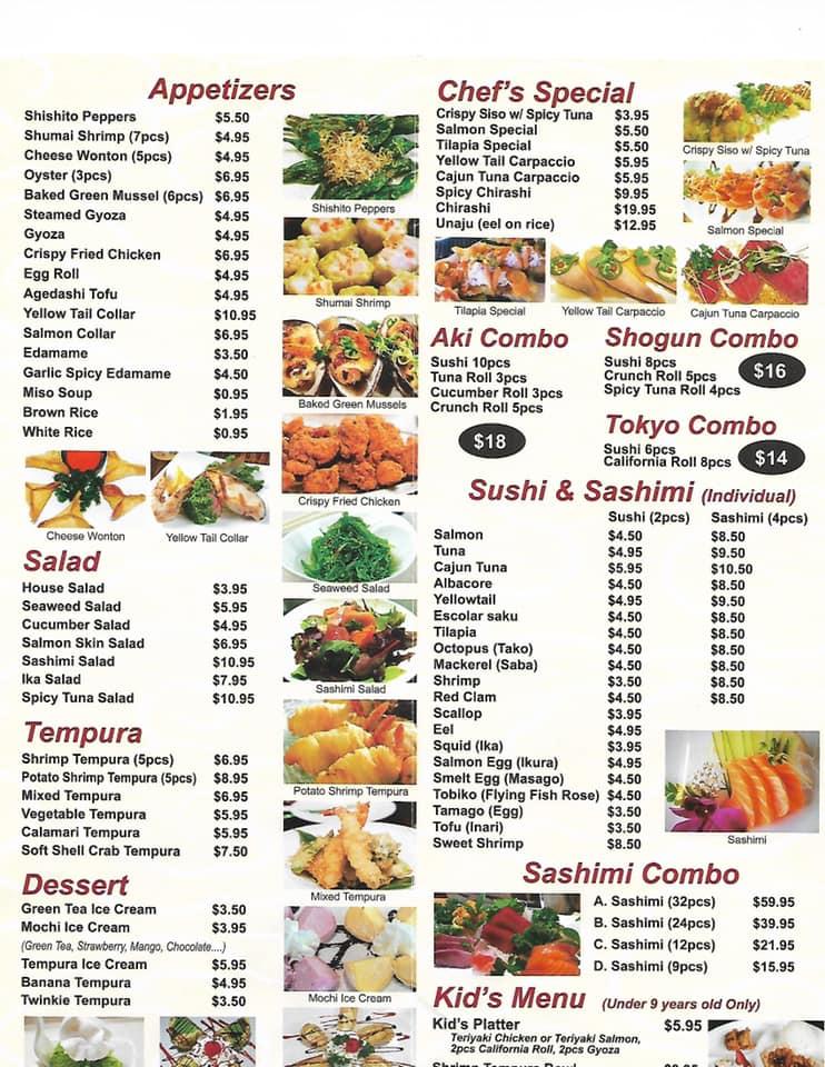 Menu at Aki Sushi restaurant, Yucca Valley, Twentynine Palms Highway
