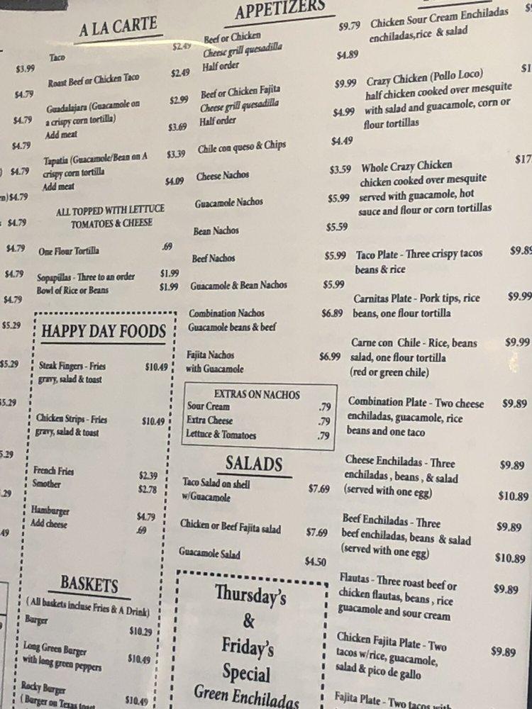 Menu at El Burrito restaurant, Midland, N Big Spring St