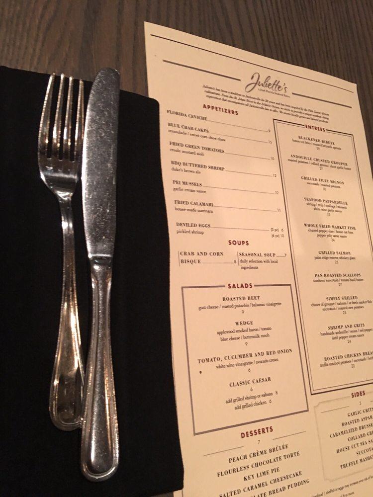 Menu at Juliette's Bistro restaurant, Jacksonville
