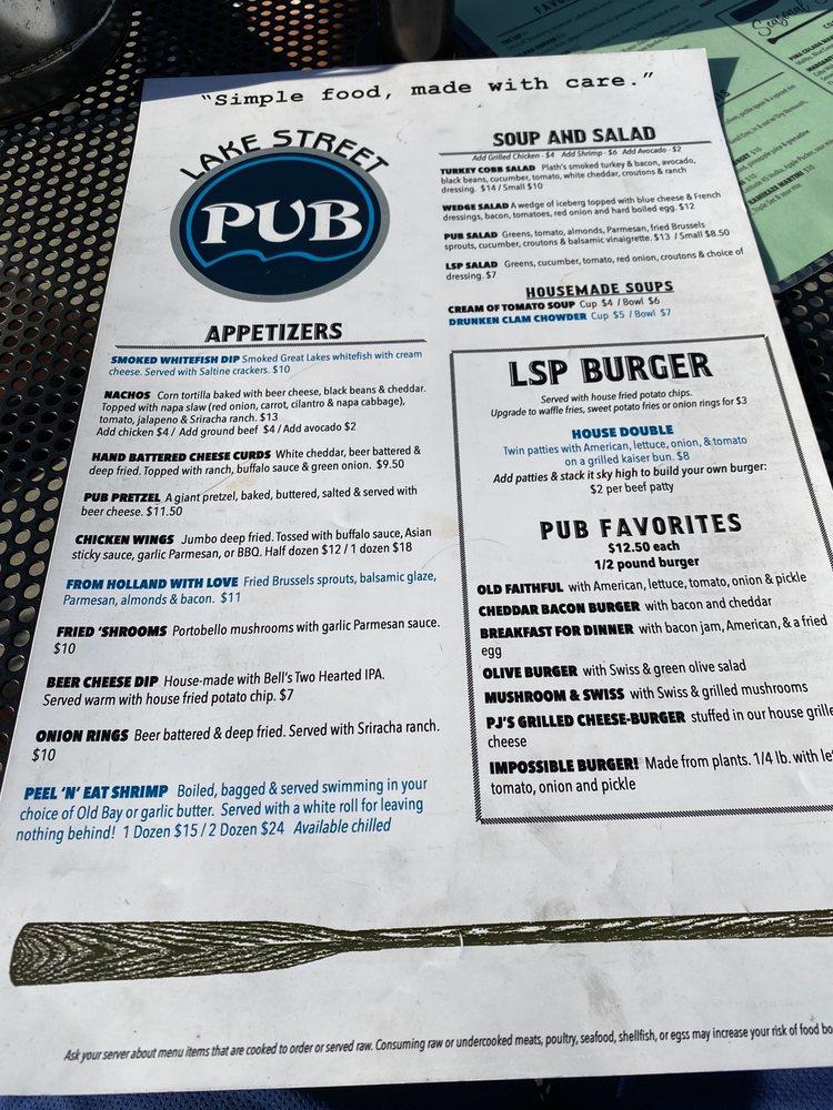 Menu at Lake Street Pub, Boyne City