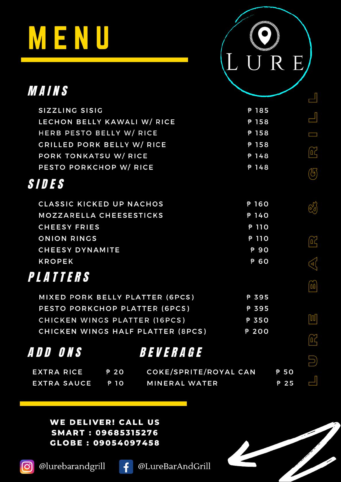 Menu at Lure Bar and Grill, Cebu City