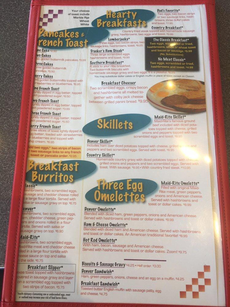 Menu at Maid-Rite restaurant, East Moline
