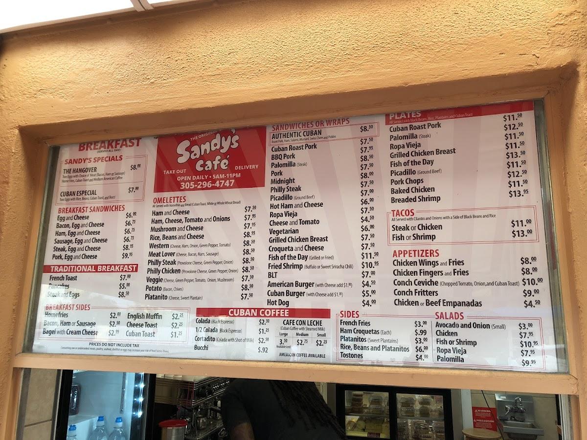 Menu at Sandy's Café cafe, Key West, White St