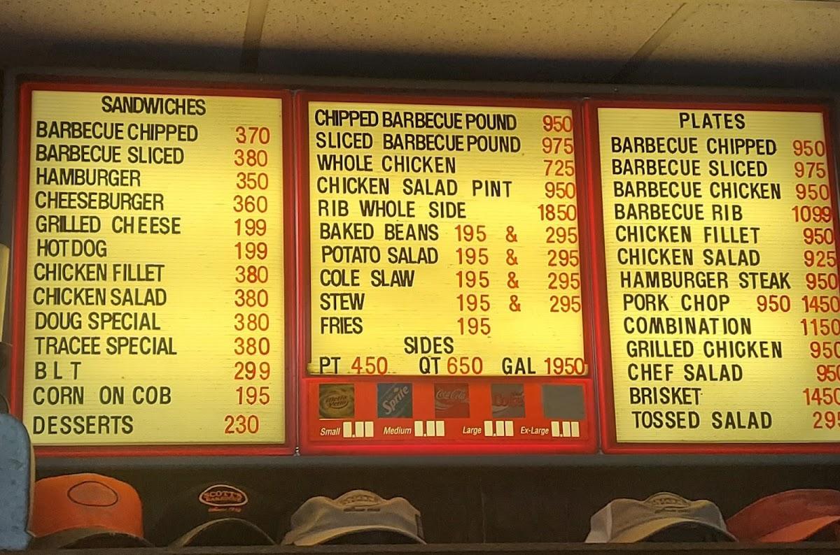 Menu at Scott's Barbecue, Cochran