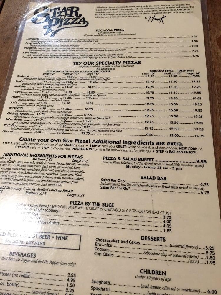 Menu at Star Pizza pizzeria, Houston, 77 Harvard St