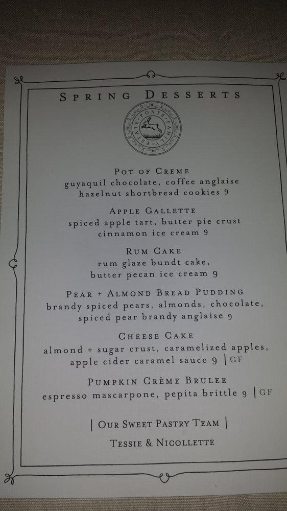 Menu at The Restaurant at Ponte, Temecula, Rancho California Rd