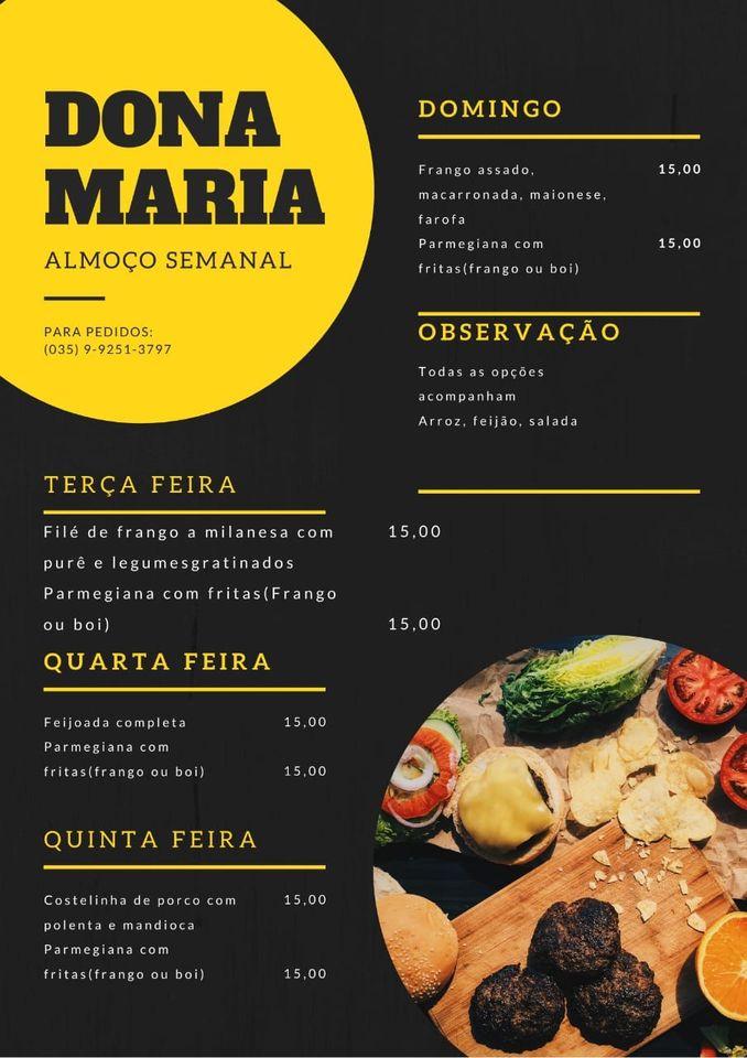 Menu at Dona Maria Esfiharia restaurant, Cachoeira de Minas