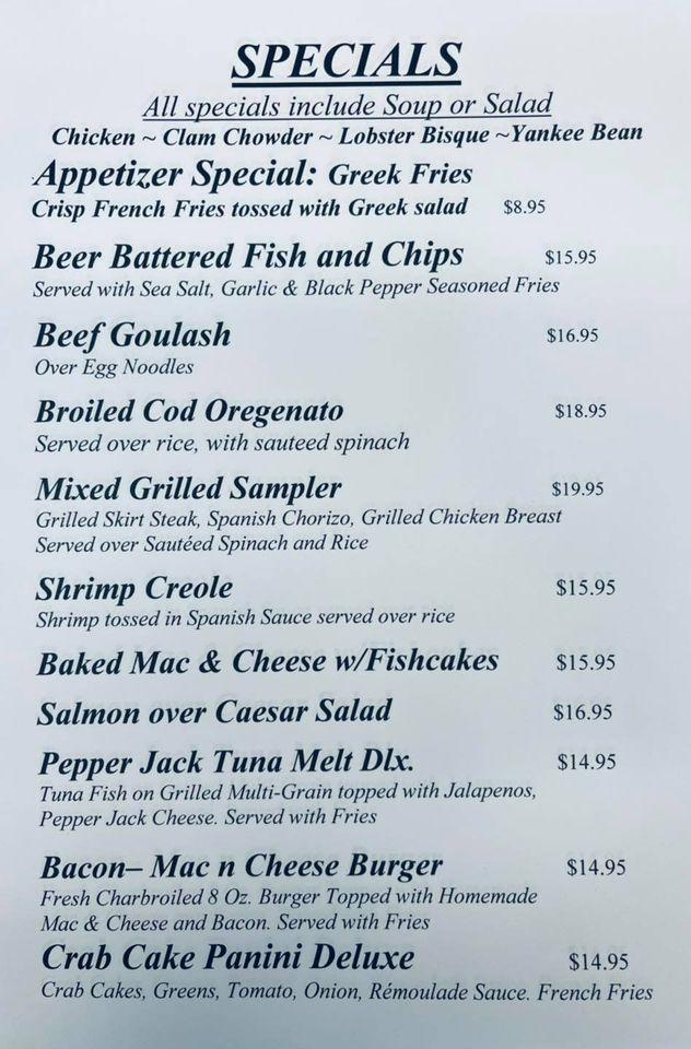 Menu at Colonial Diner restaurant, Lyndhurst
