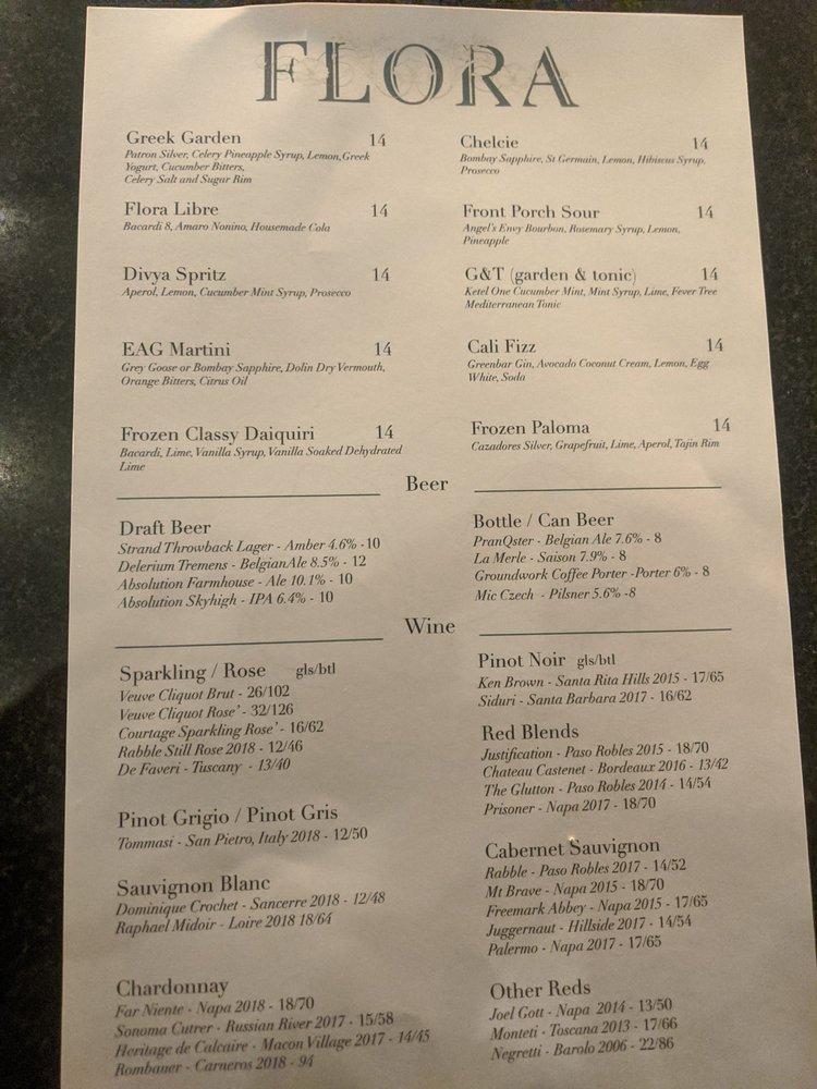 Menu at Flora Rooftop Bar and Lounge, El Segundo