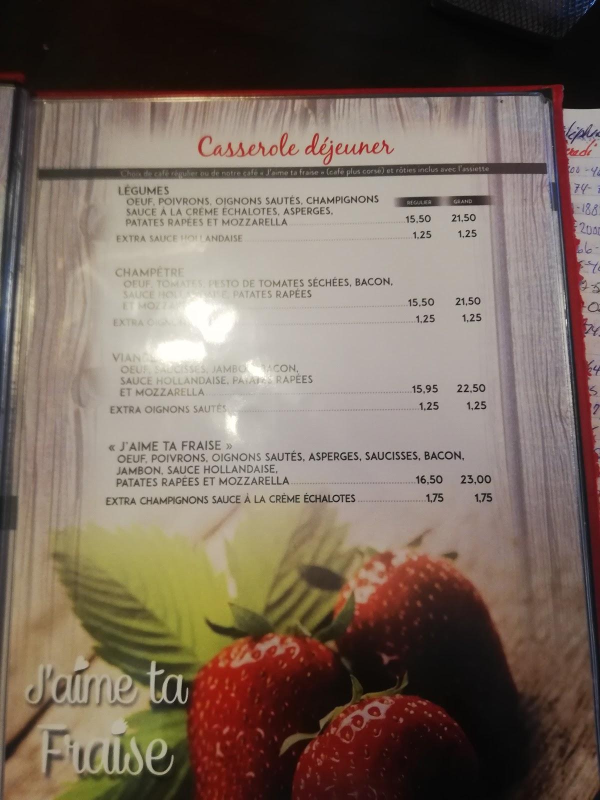 Menu at J'aime Ta Fraise restaurant, Sherbrooke, Rue King O