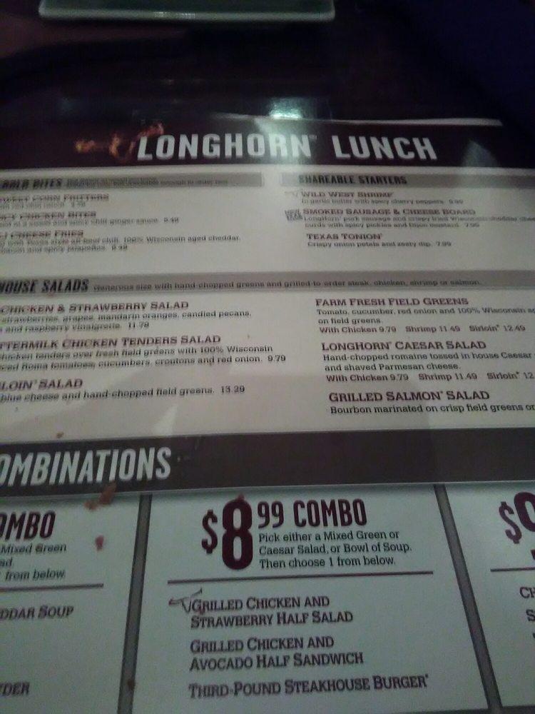 Menu at LongHorn Steakhouse, Hollywood