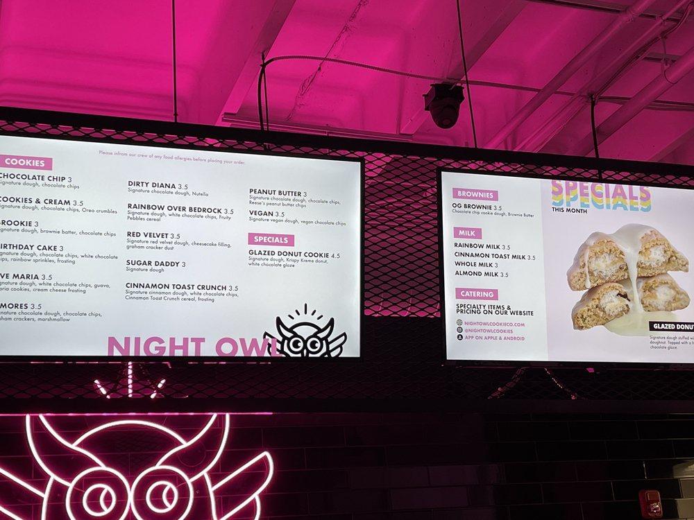 Carta del postres Night Owl Cookies, Miami, 163 NW 25th St