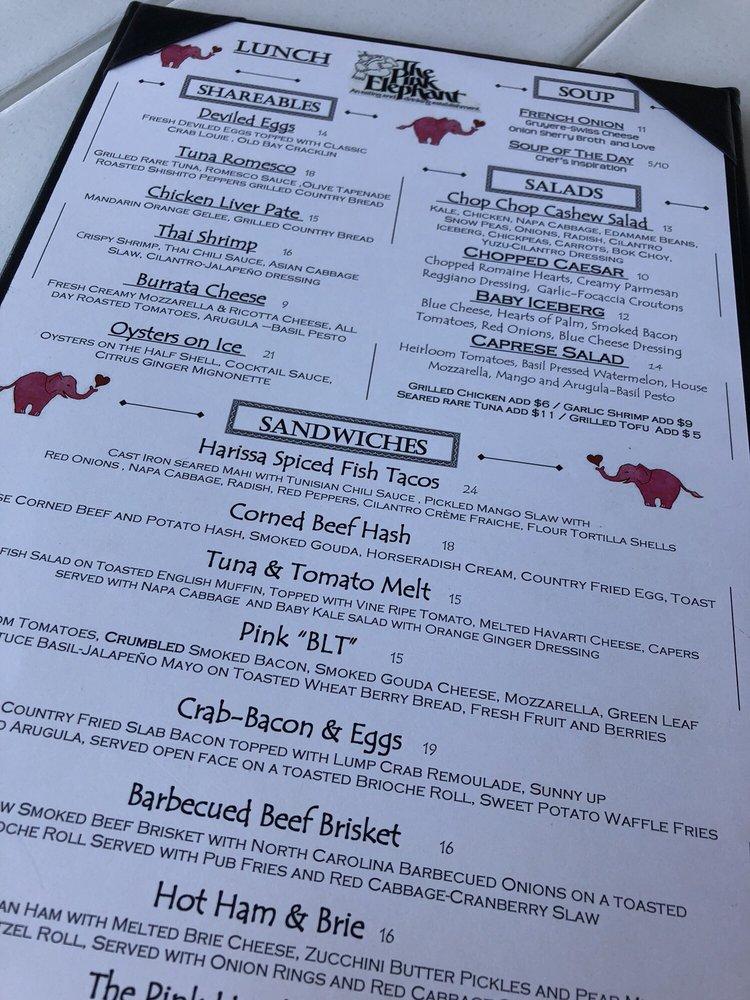 Menu at Pink Elephant pub & bar, Boca Grande