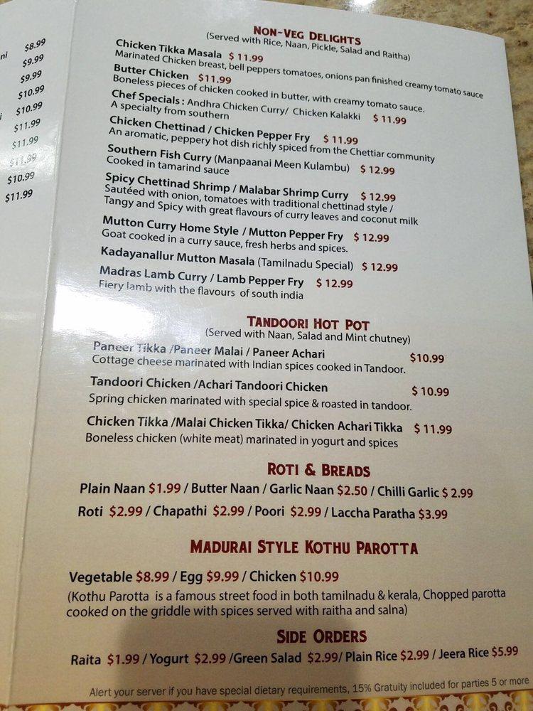 Menu at Podi dosa restaurant, Artesia