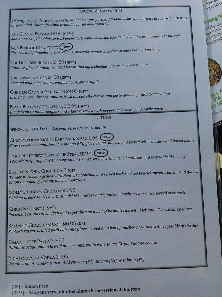 Menu at The Harp And Fiddle pub & bar, Park Ridge