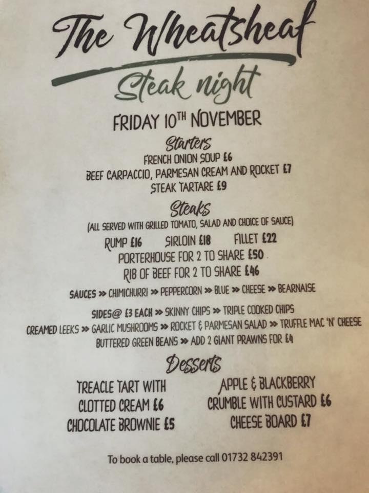 Menu at The Wheatsheaf pub & bar, West Malling