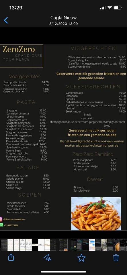 Speisekarte von Zero Zero Grand Café, Maasmechelen