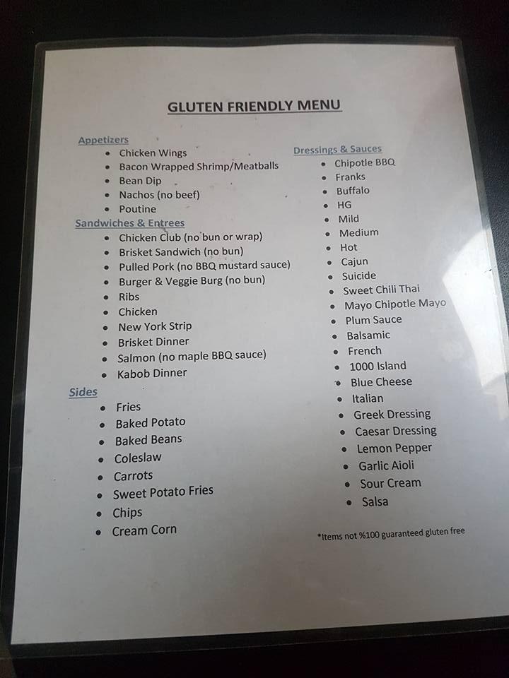 Menu at Bains BBQ, Sarnia