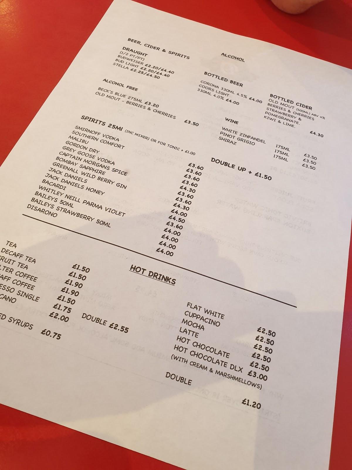 Menu at Kings Diner restaurant, Hastings