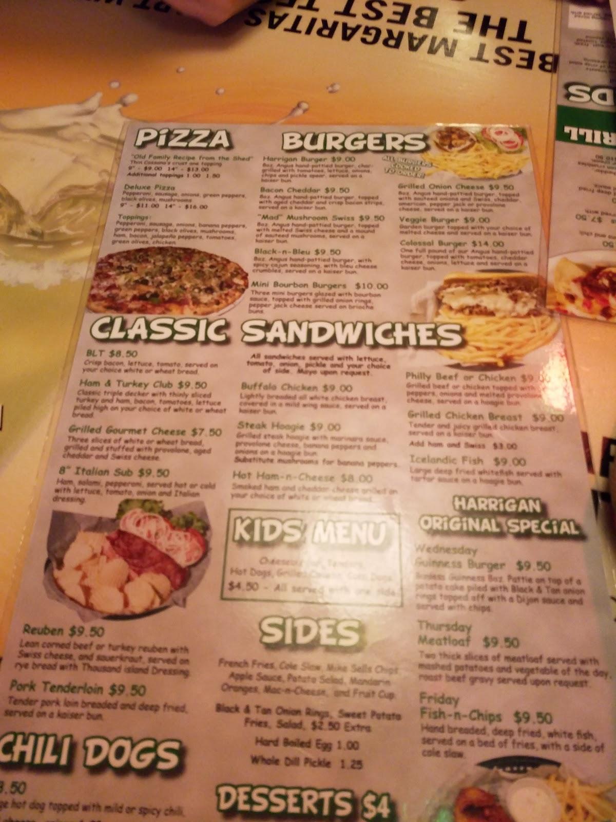 Menu at Harrigan's Tavern pub & bar, Dayton, Marshall Rd