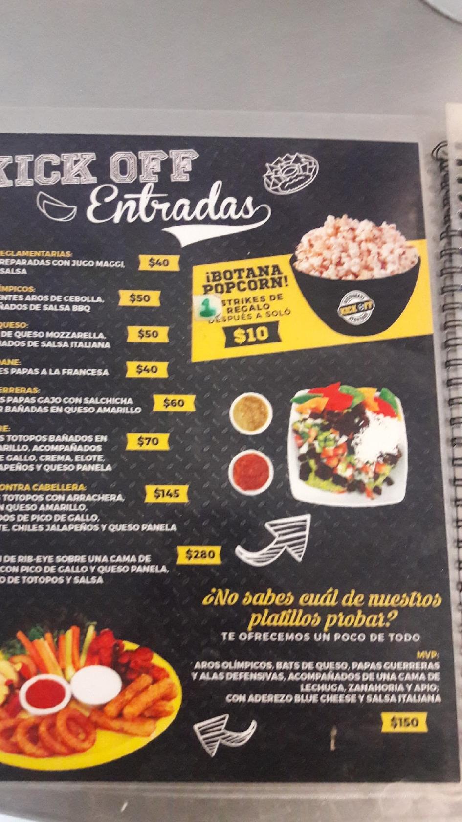 Carta de Kickoff Restaurant & Sportbar, Torreón