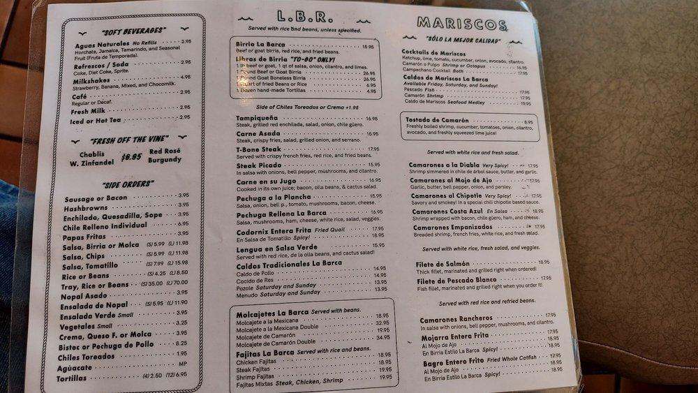 Menu at La Barca Restaurantes, Pico Rivera