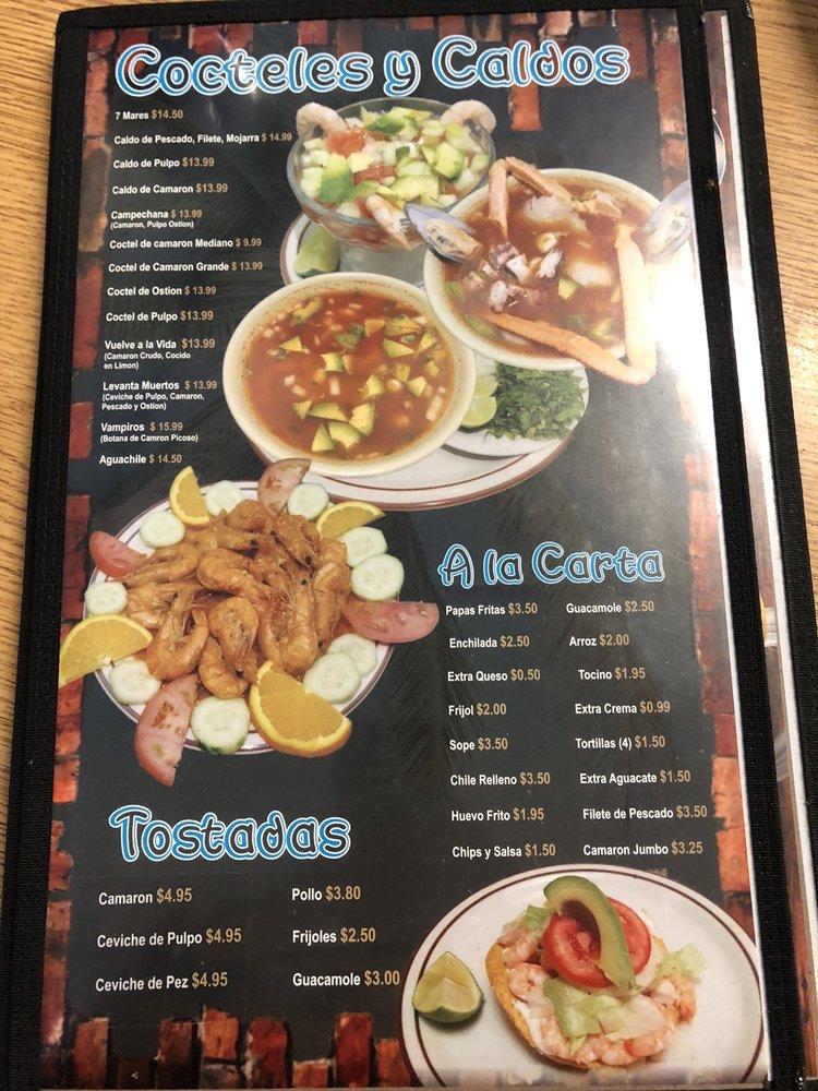Menu at Mariscos Costa Azul restaurant, Salinas