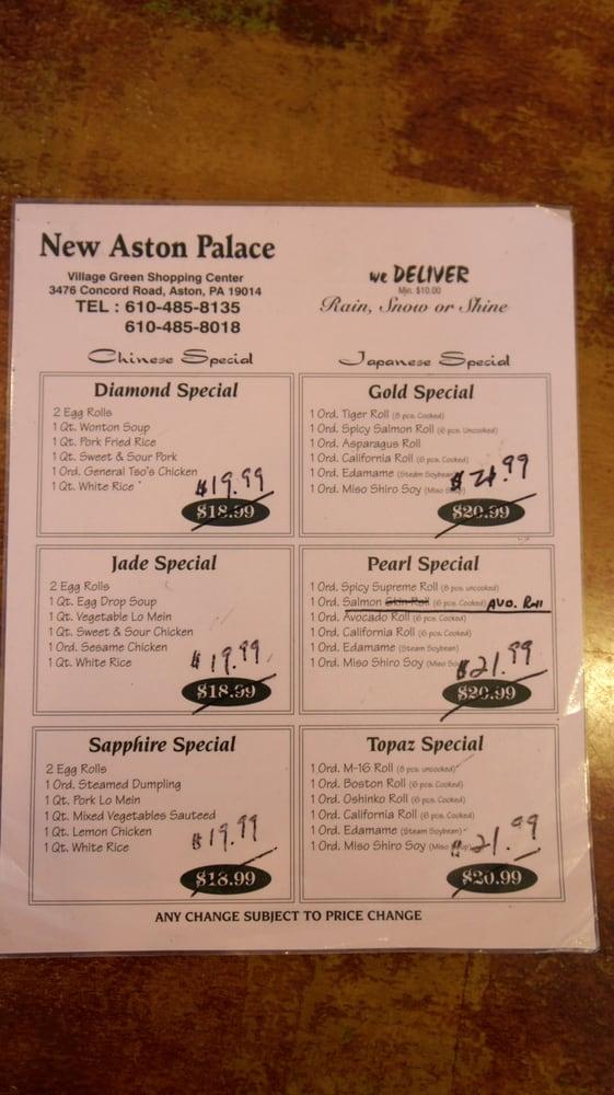 Menu at New Aston Palace restaurant, Aston