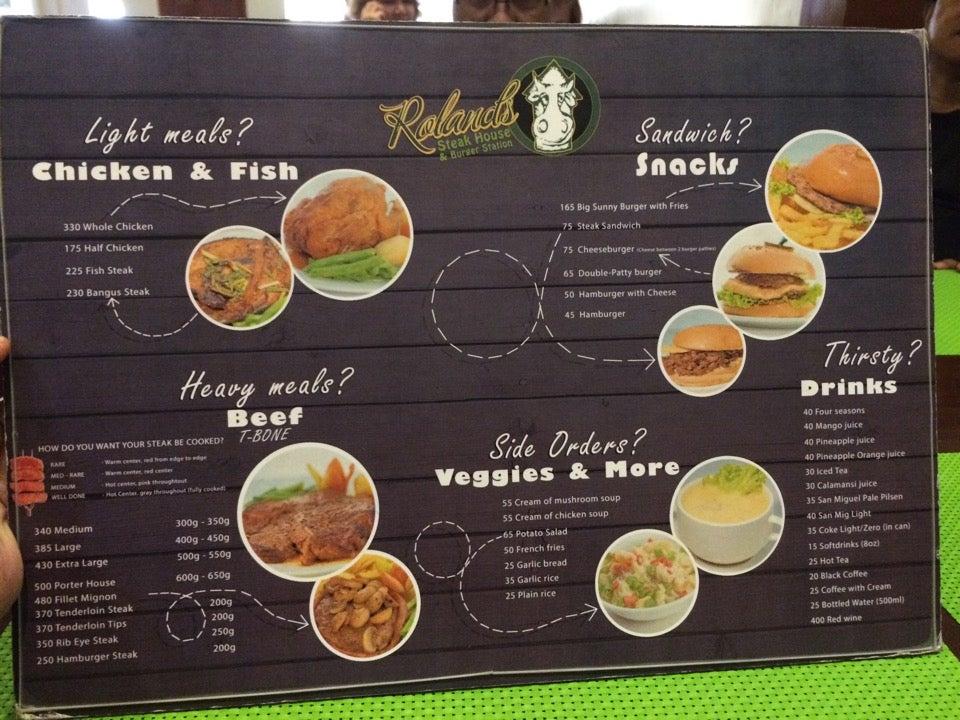 Menu at Roland's Steak House restaurant, General Santos City, Jose ...