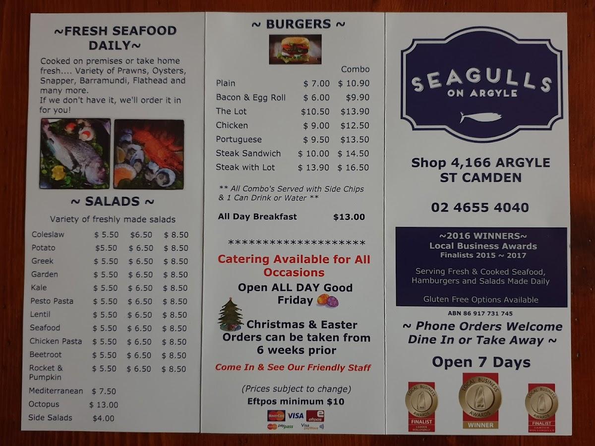 Menu at Seagulls On Argyle fast food, Camden