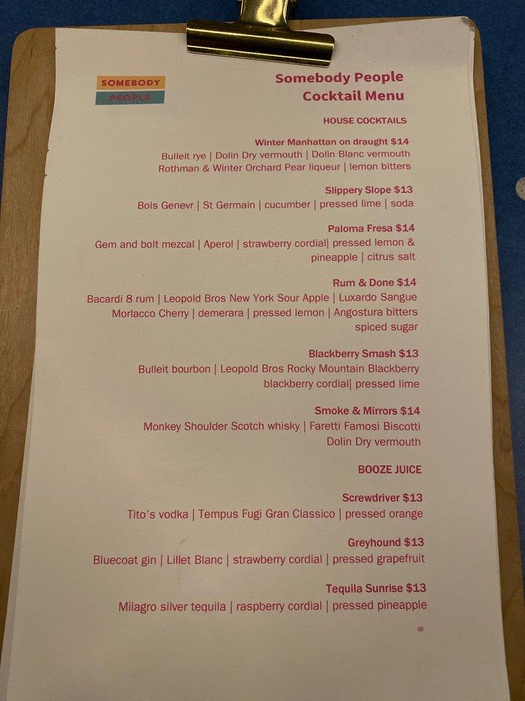 Menu at Somebody People pub & bar, Denver